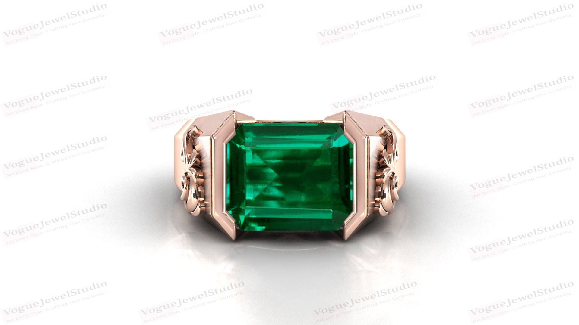 Art Deco Emerald Signet Ring for Man Emerald Cut Unisex Ring 925 ...