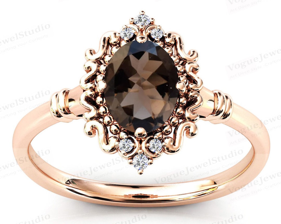 Antique Smoky Quartz Engagement Ring Oval Cut Smoky Quartz Art Deco ...
