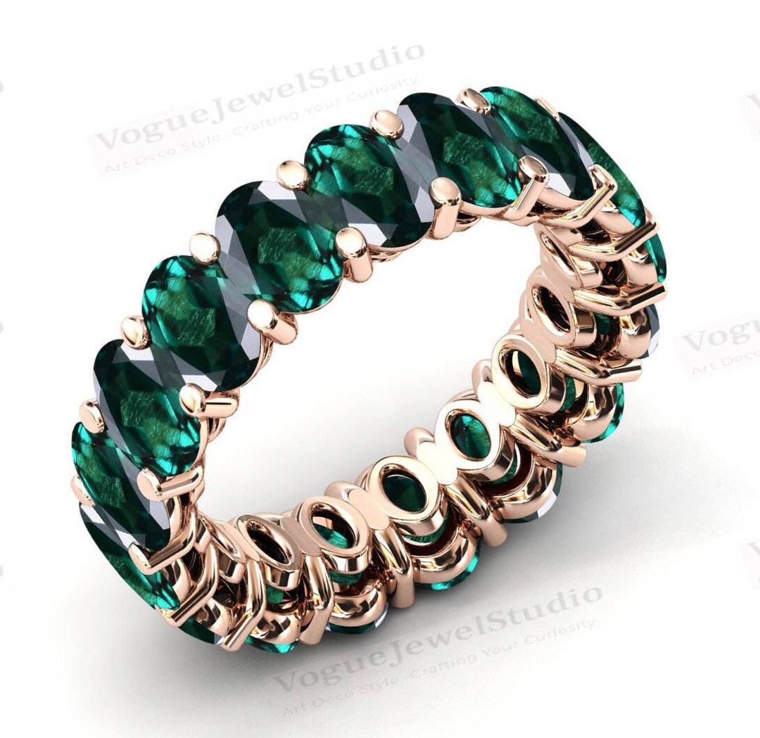 Art Deco Emerald Eternity Band 14k Gold Emerald Gemstone Eternity ...