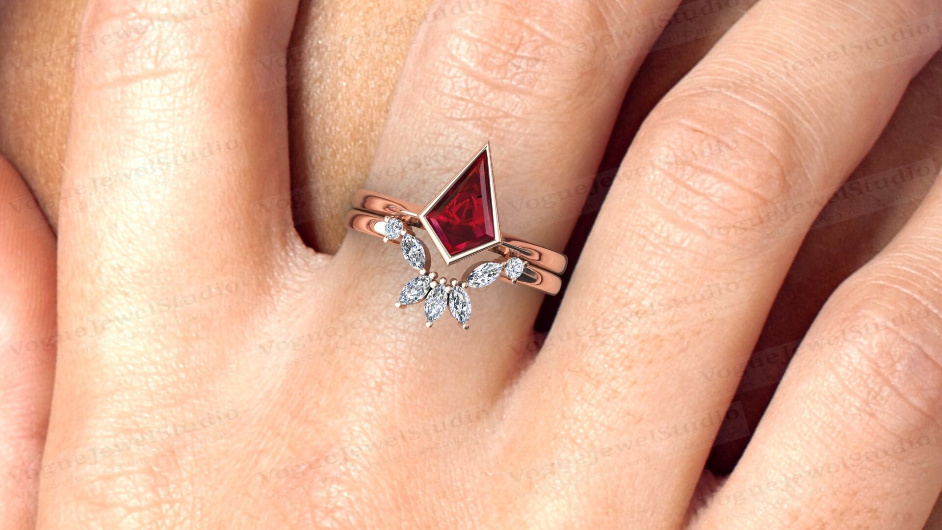 Art Deco Ruby Engagement Ring Set Kite Shaped Ruby Antique | Etsy