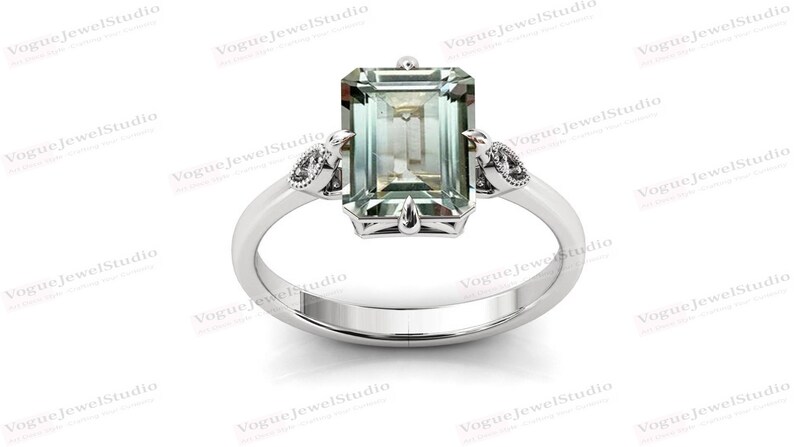 3ct Emerald Cut Green Amethyst Engagement Ring for Women 14k - Etsy