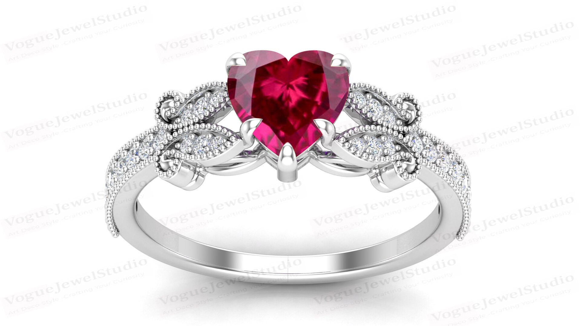 Art Deco Heart Shape Ruby Engagement Ring 14k Gold Red Ruby - Etsy