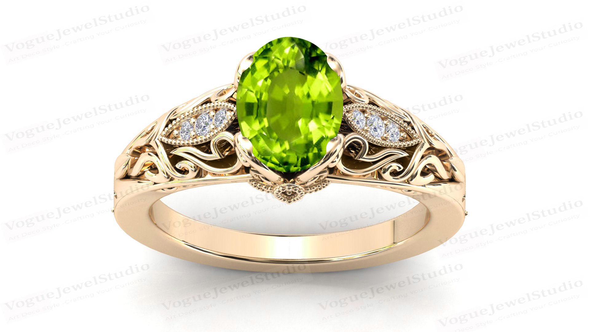 Art Deco Peridot Engagement Ring 14k Gold Peridot Antique - Etsy