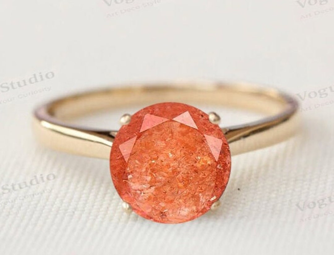 Unique Sunstone Engagement Ring Rose Gold Sunstone Wedding Ring ...