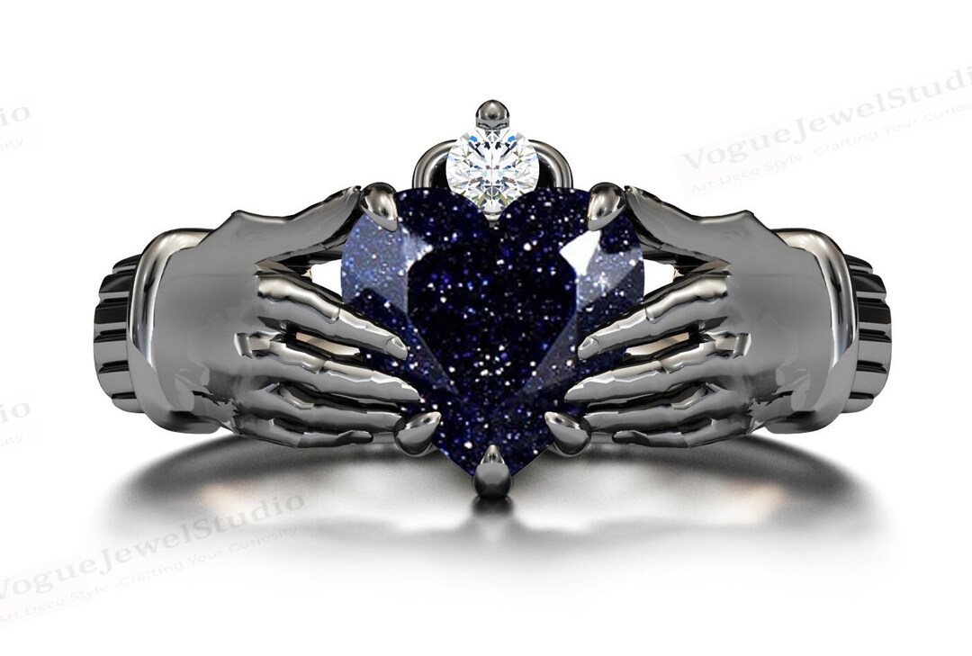 Vintage Claddagh Blue Sandstone Engagement Ring Heart Shaped Blue ...