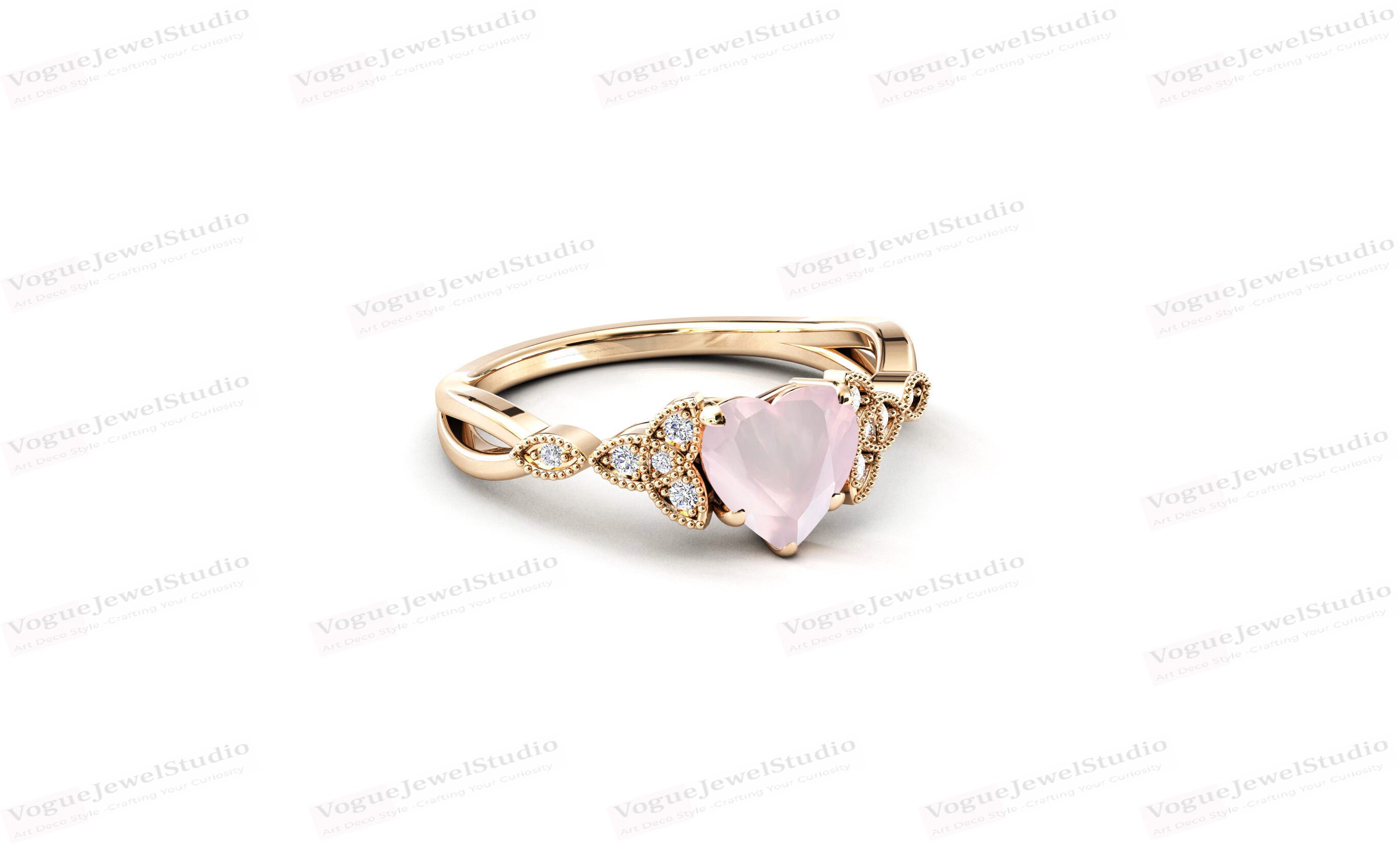 Unique Heart Shape Rose Quartz Engagement Ring 925 Sterling - Etsy