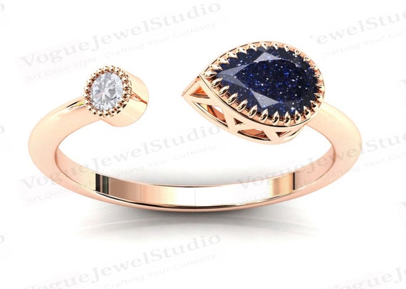 Galaxy Blue Sandstone Engagement Ring Dainty Blue Sandstone - Etsy