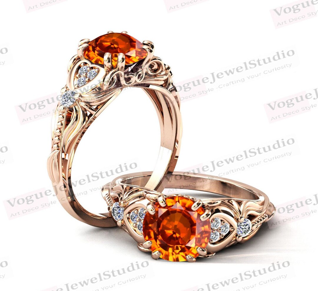 2ct. Unique Orange Sapphire Engagement Ring 14k Gold Orange Sapphire ...