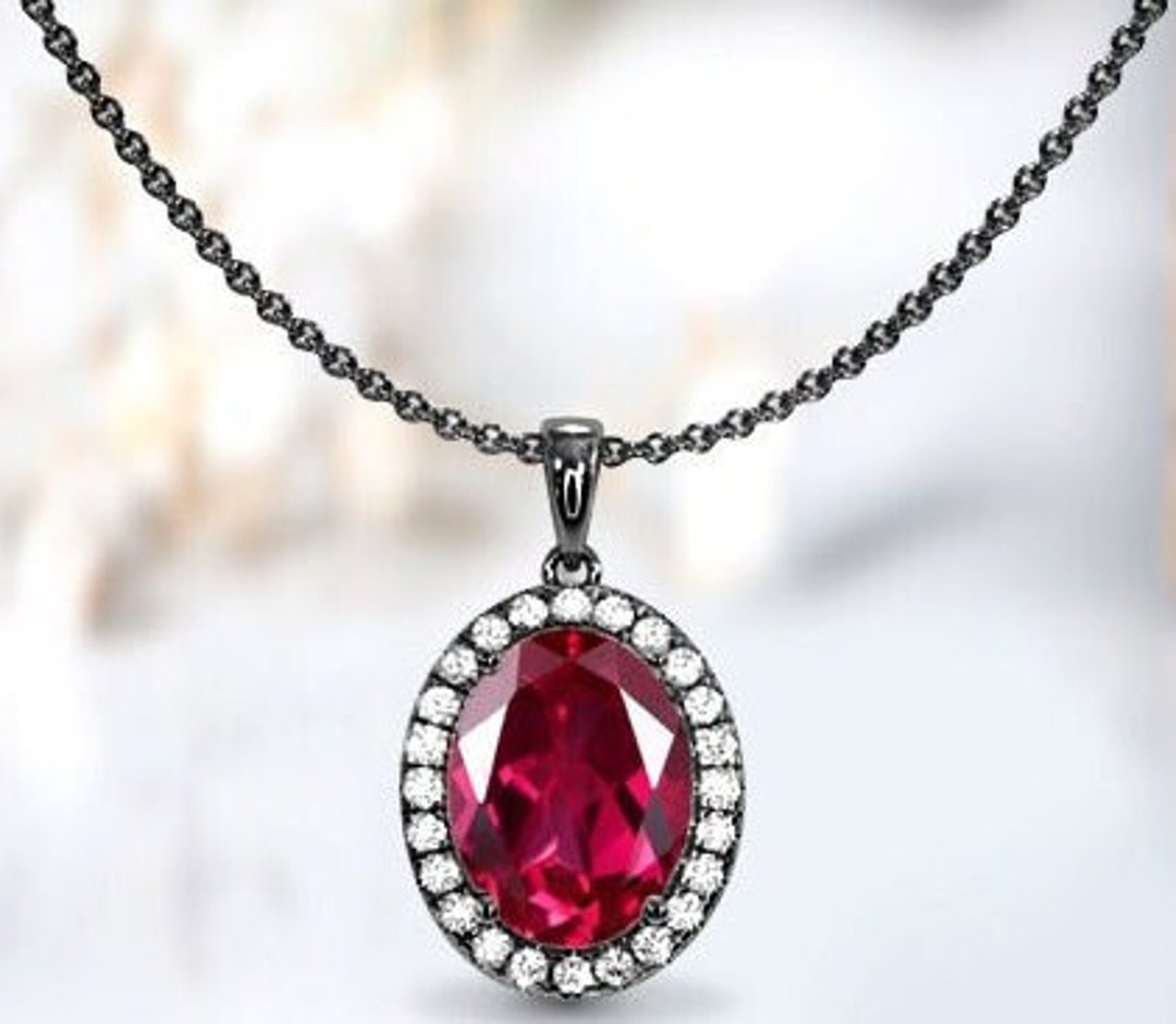 Art Deco Ruby Pendant for Women Red Gemstone Pendant Sterling Silver ...