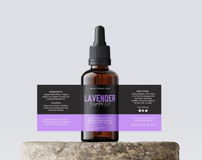 Editable Dropper Bottle Label Template Canva, Boho Body Oil Label ...