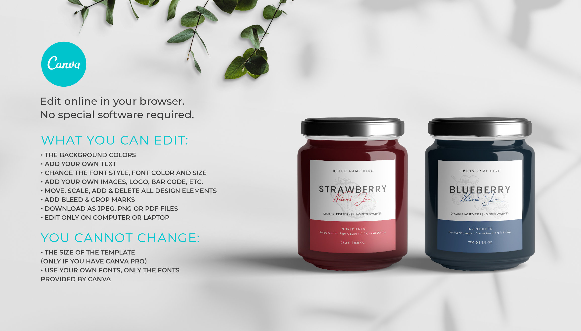 Jam Jar Labels Template, Canning Labels, Mason Jar Labels, Jam Stickers ...