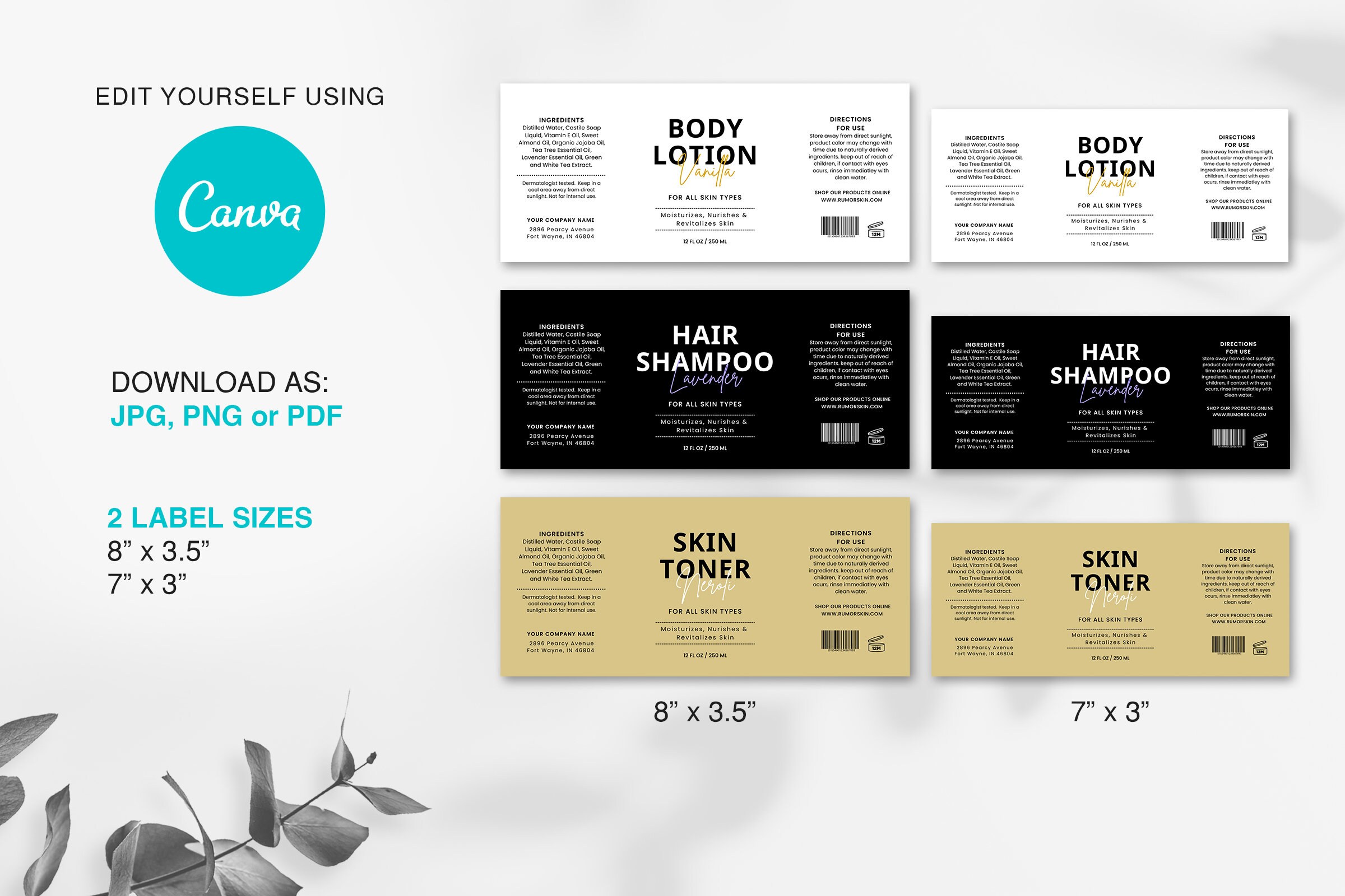 Shampoo and Conditioner Bottle Label Template, Body Wash Labels, Body ...