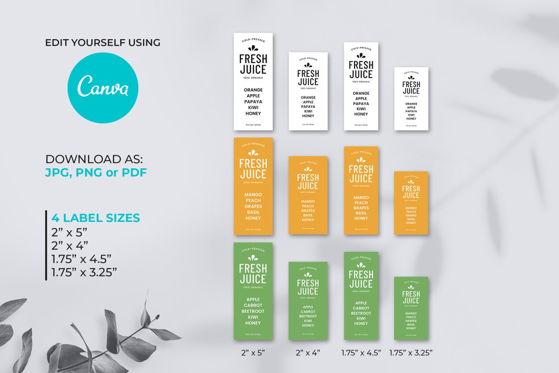 Editable Juice Label Template, Smoothie Label, Canva Printable Custom ...