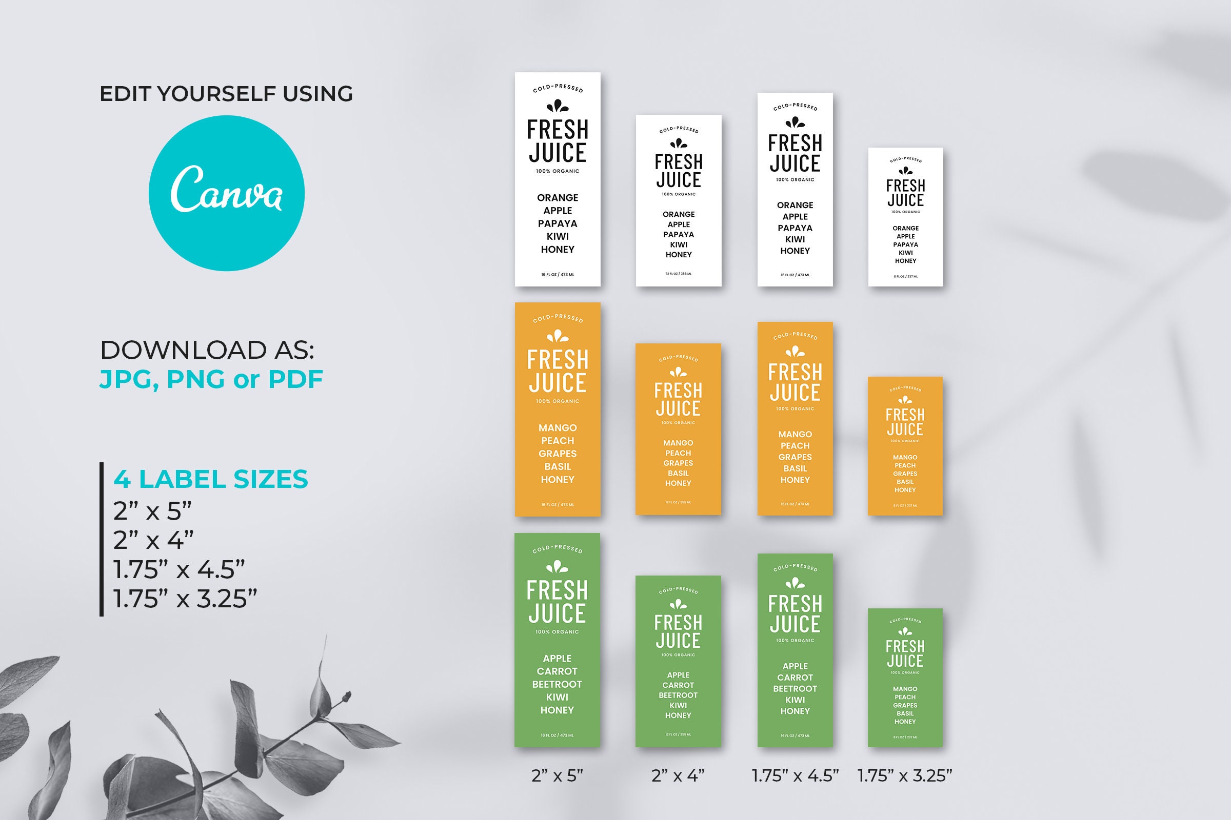 Editable Juice Label Template, Smoothie Label, Canva Printable Custom ...