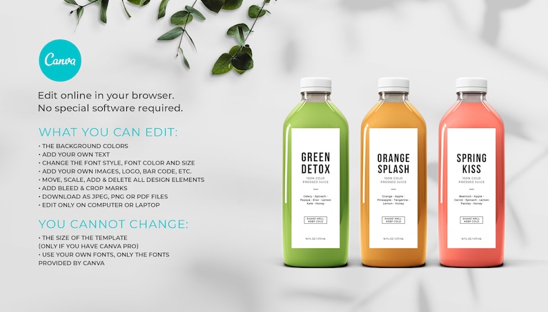 Juice Bottle Label Template, Labels Bottles, Editable Juice Labels ...