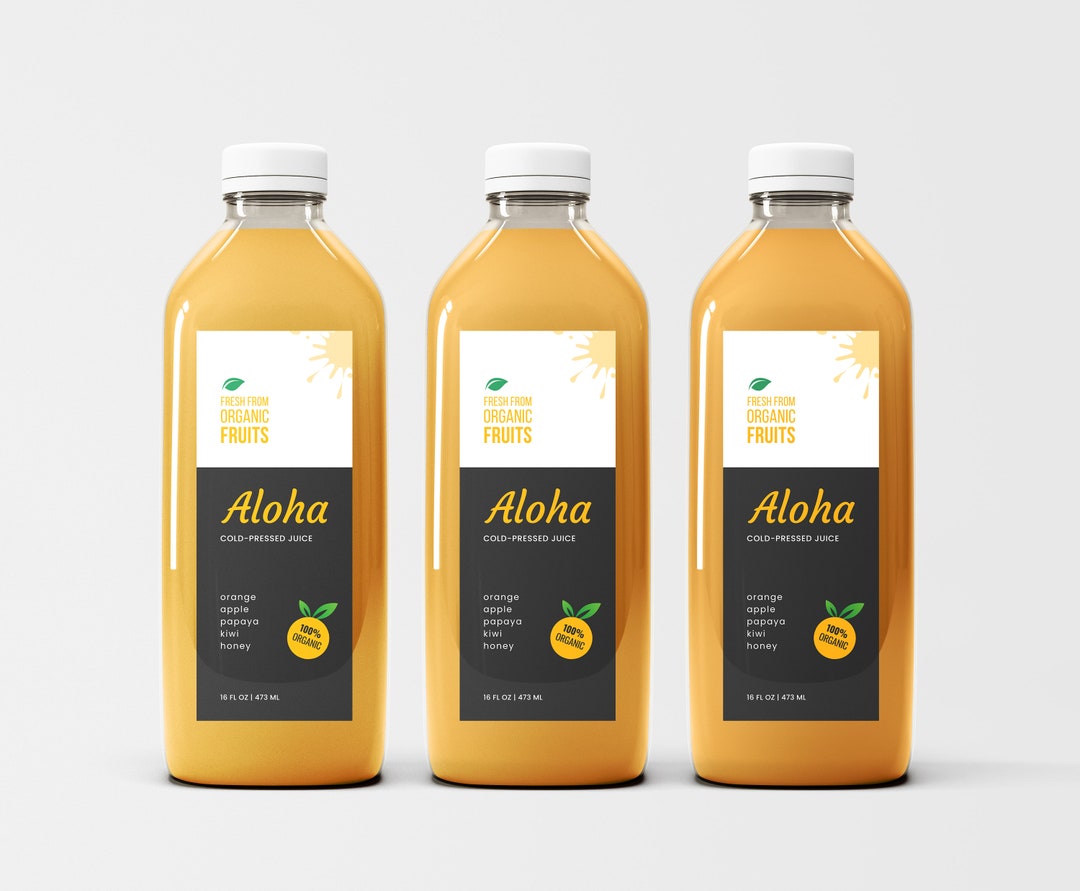 Juice Bottle Labels Template, Beverage Labels, Black and White Juice ...