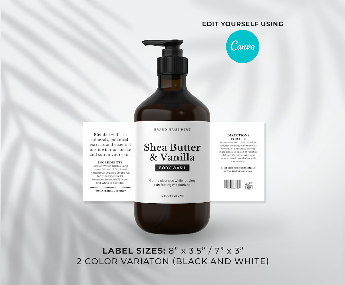 Printable Dispenser Bottle Labels Template Editable Body Wash - Etsy