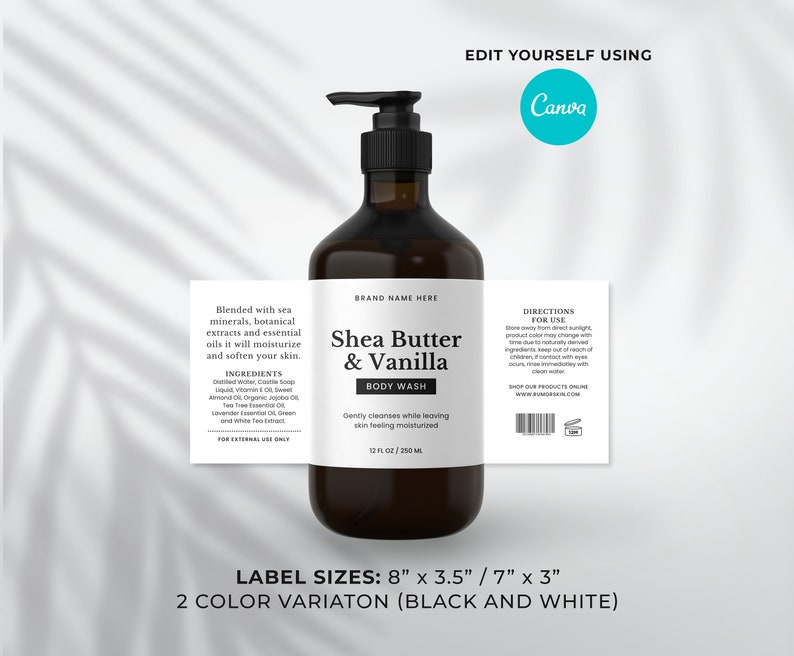 Printable Dispenser Bottle Labels Template, Editable Body Wash Label ...