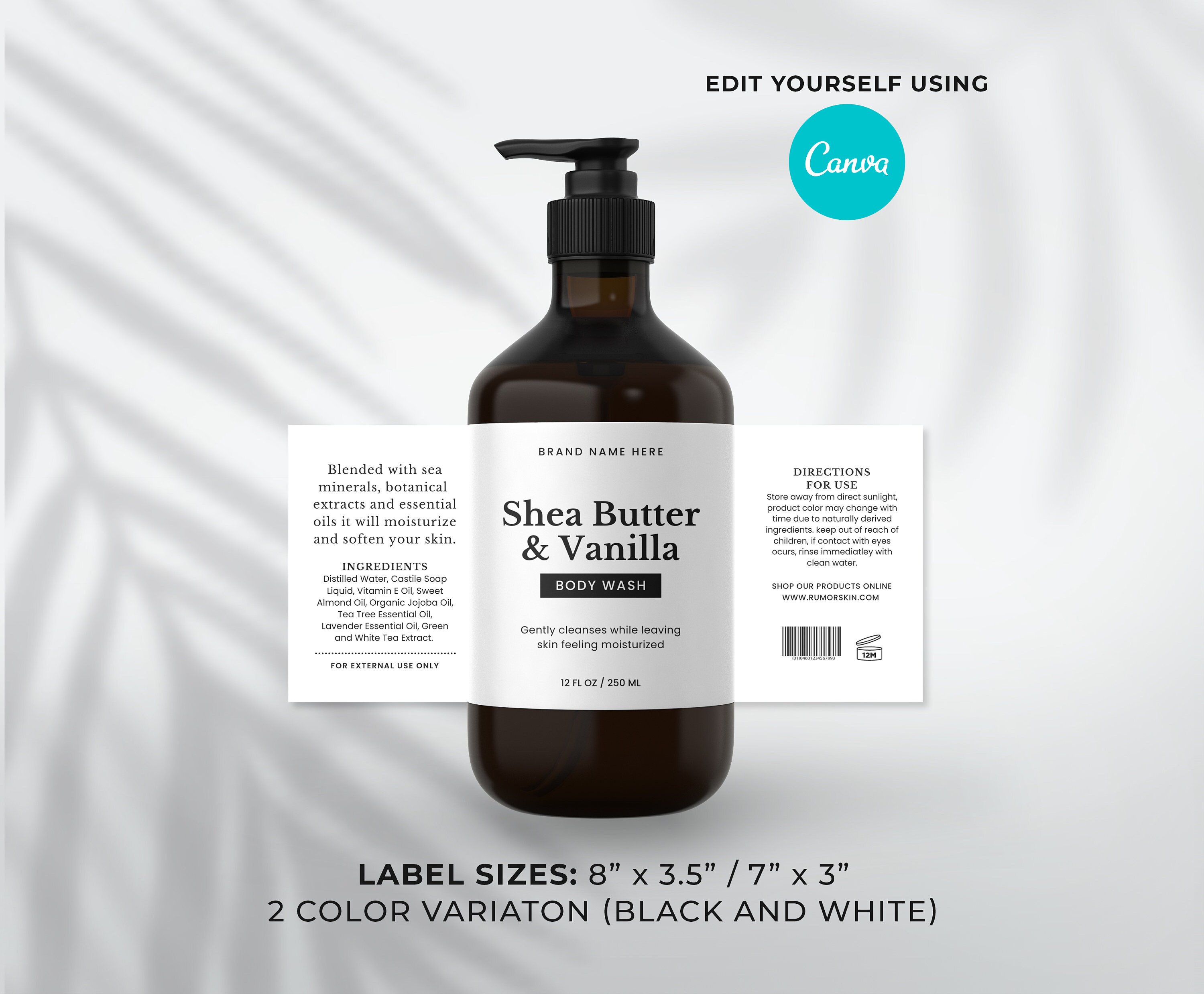 Printable Dispenser Bottle Labels Template, Editable Body Wash Label ...