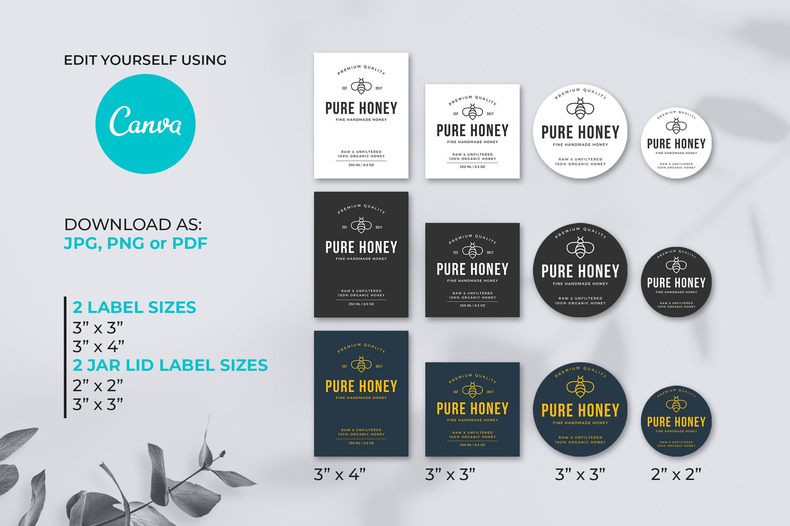 Honey Jar Labels, Honey Labels, Honey Labels Stickers, Canva Editable ...