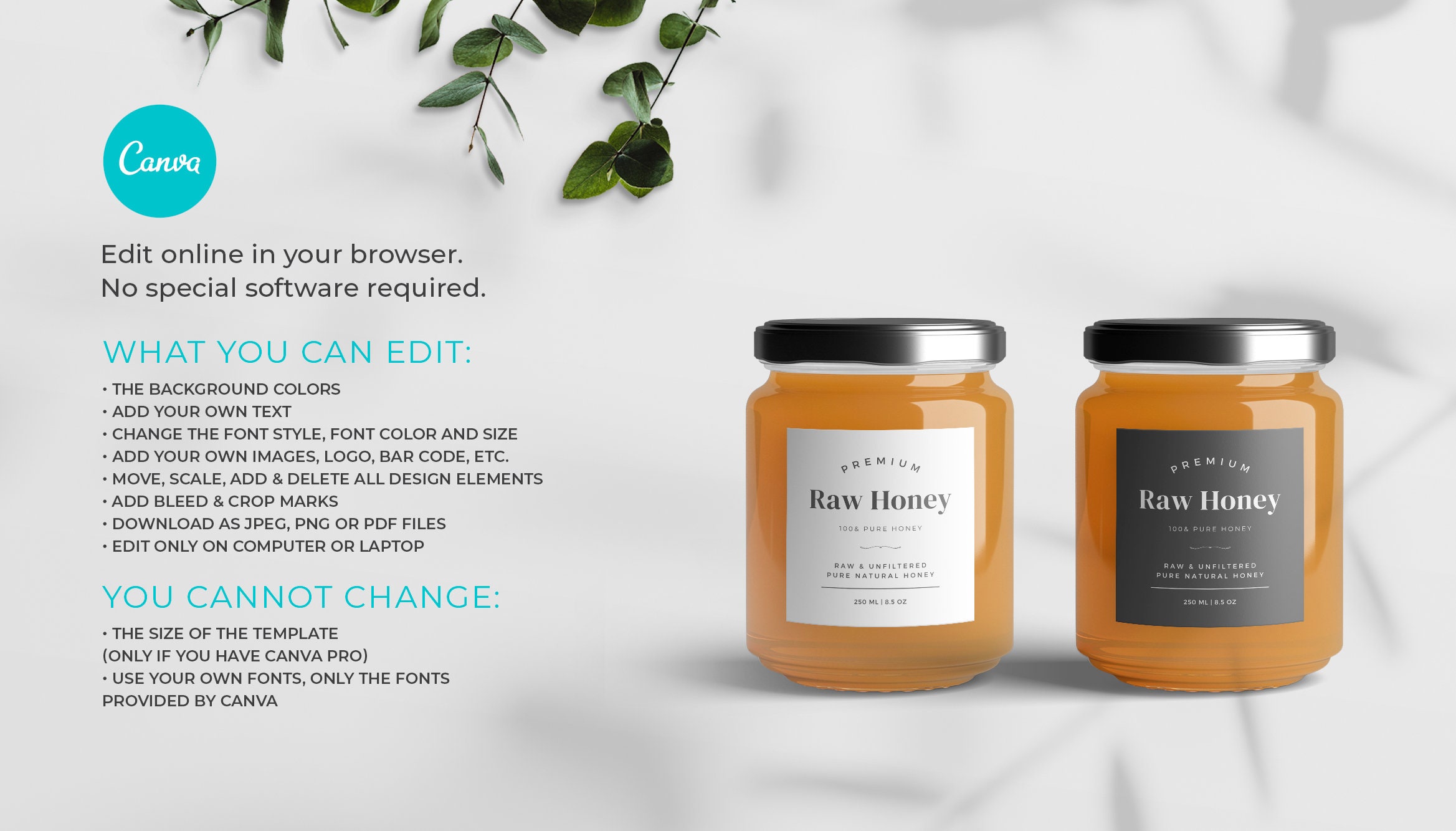 Honey Jar Labels, Homemade Honey Labels, Jar Label Template, Mason Jar ...