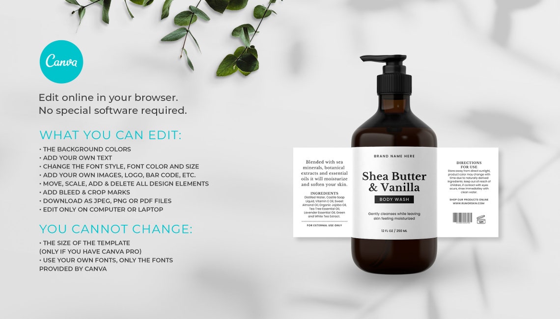 Printable Dispenser Bottle Labels Template Editable Body Wash - Etsy