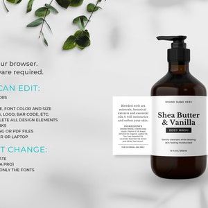 Printable Dispenser Bottle Labels Template, Editable Body Wash Label ...