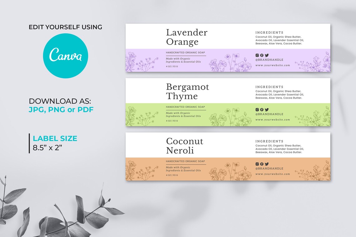 Soap Labels Template, Soap Wrap Labels, Handmade Soap Label, Soap Band ...