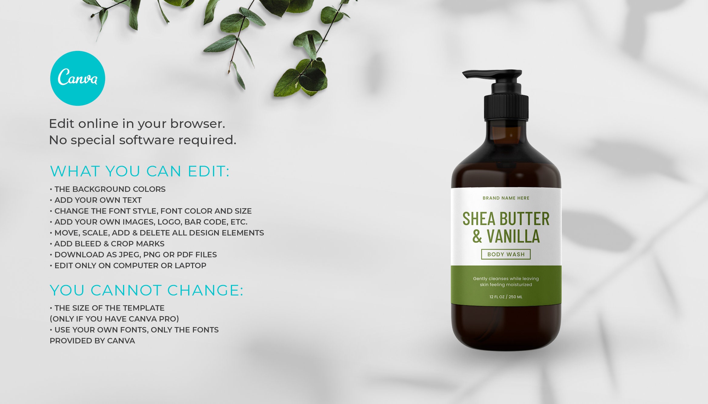 Soap Dispenser Bottle Label Template, Printable Cosmetic Labels, Canva ...