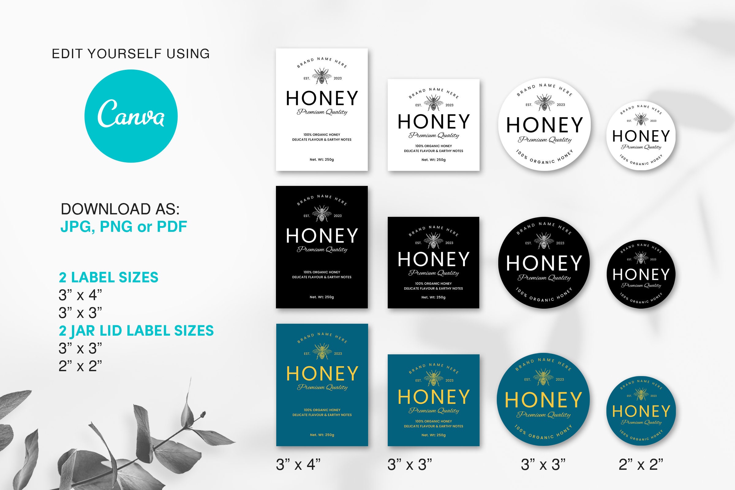 Printable Honey Jar Labels Template, Custom Honey Stickers, Editable ...