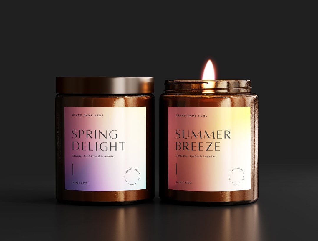 Colorful Candle Labels Template - Gradient Candle Label - Spring Summer ...
