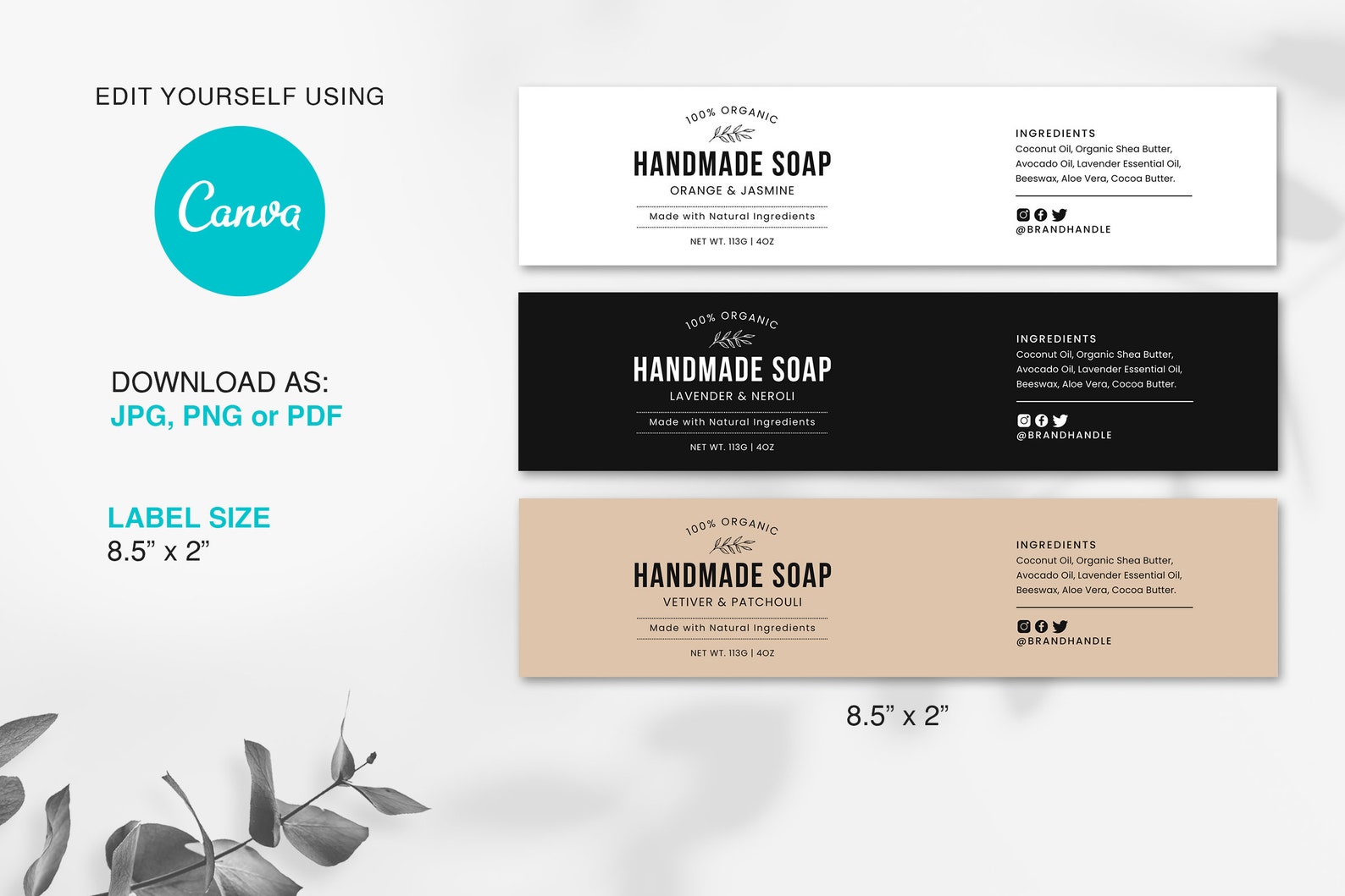 Soap Bar Label Template, Homemade Soap Wrapper, Canva Soap Band Design ...