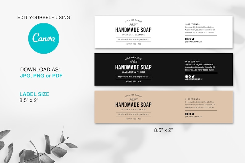 Soap Bar Label Template, Homemade Soap Wrapper, Canva Soap Band Design ...