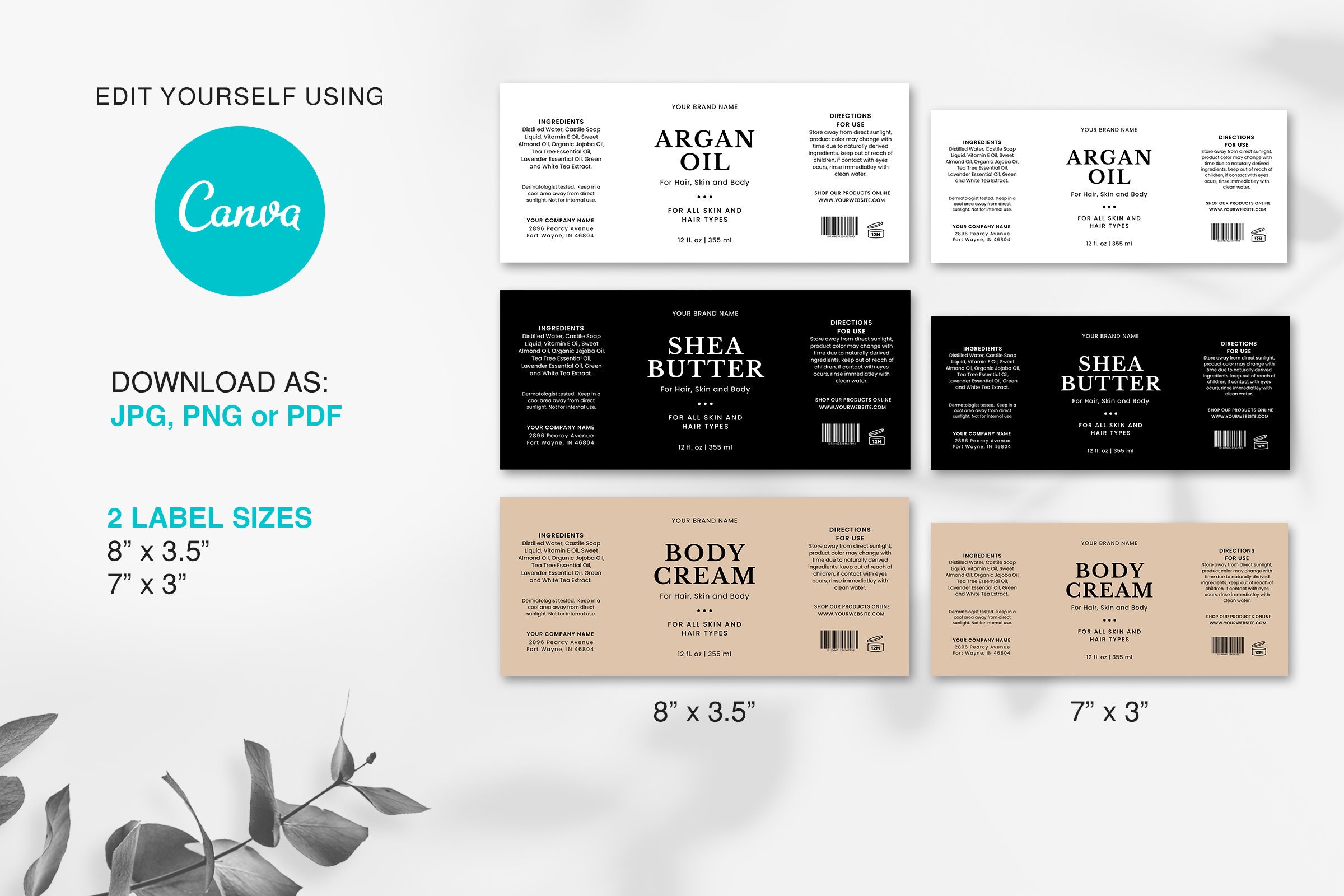 Cosmetic Label Template Design Canva Shampoo Label 8 Oz - Etsy