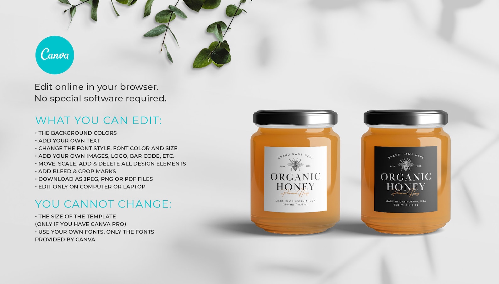 Honey Jar Label Template, Honey Stickers Design, Canva Honey Tags ...