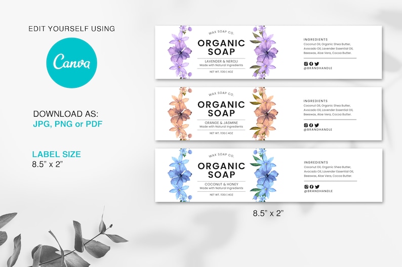 Soap Bar Label Template, Canva Handmade Soap Labels, Soap Wrapper ...
