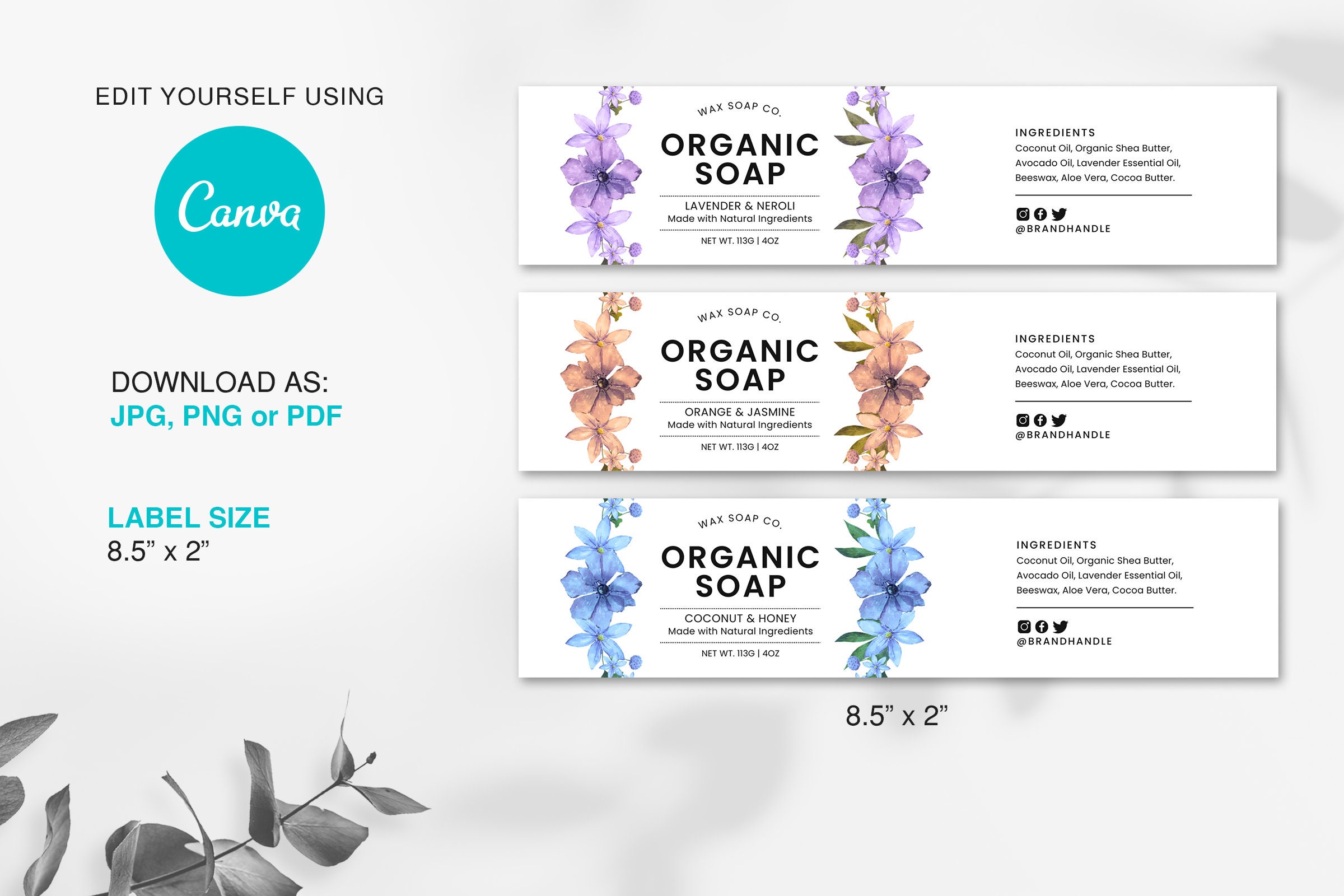 Soap Bar Label Template, Canva Handmade Soap Labels, Soap Wrapper ...