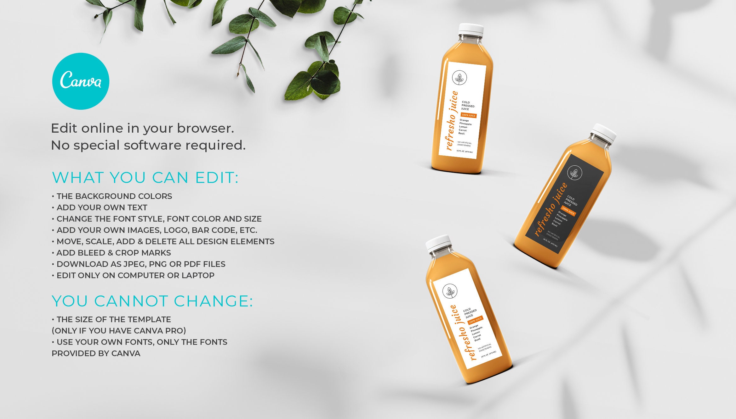 Natural Juice Bottle Labels Template, Labels for Juice Bottles, Raw ...