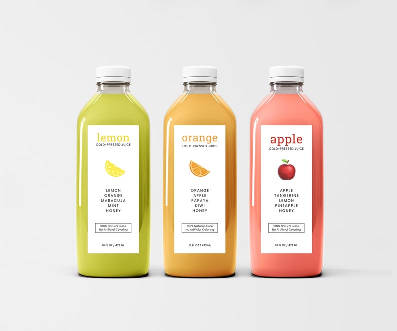 Editable Juice Bottle Label Template, DIY Customizable Juice Labels ...