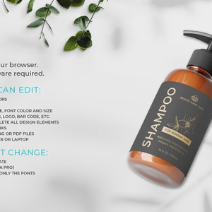 Customizable Shampoo Bottle Label Template, DIY Body Wash Label Design ...