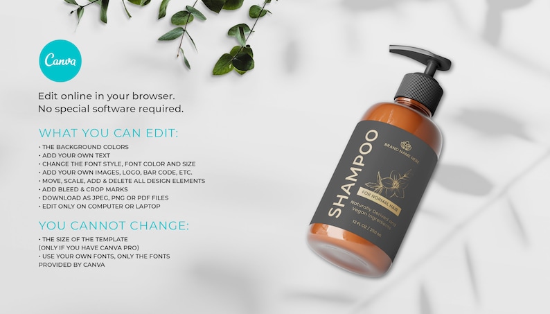 Customizable Shampoo Bottle Label Template, DIY Body Wash Label Design ...