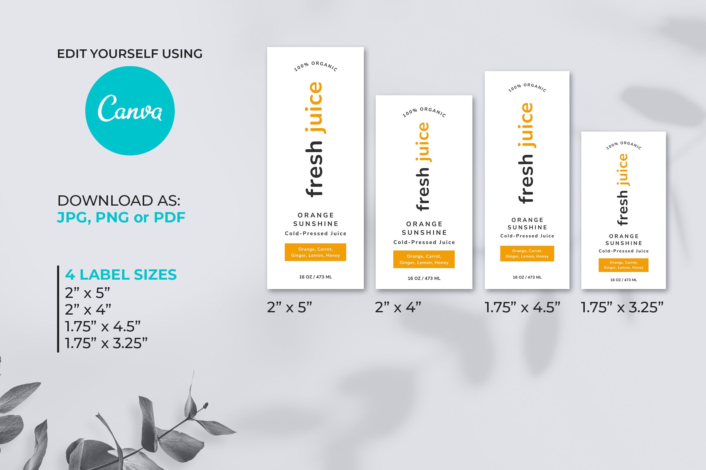 Customizable Juice Bottle Label Template, DIY Juice Bottle Labels ...