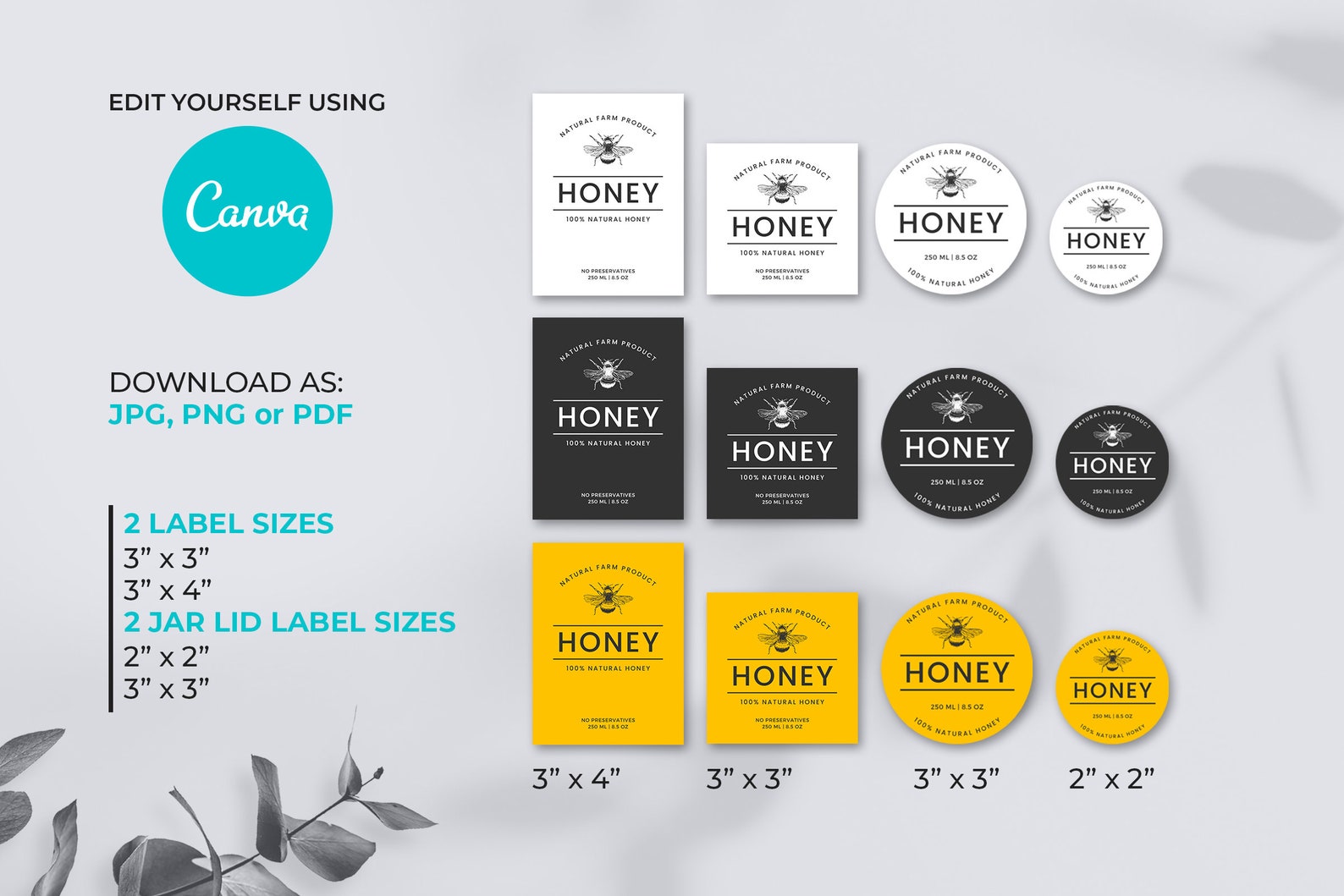 Honey Labels Template, Honey Jar Labels, Honey Stickers, Mason Jar ...