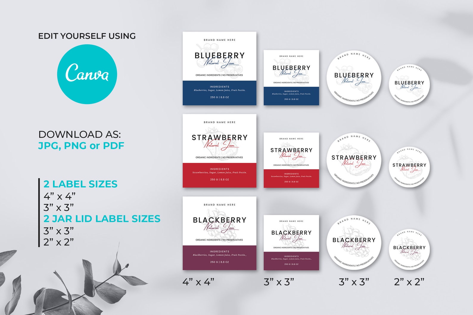 Jam Jar Labels Template, Canning Labels, Mason Jar Labels, Jam Stickers ...