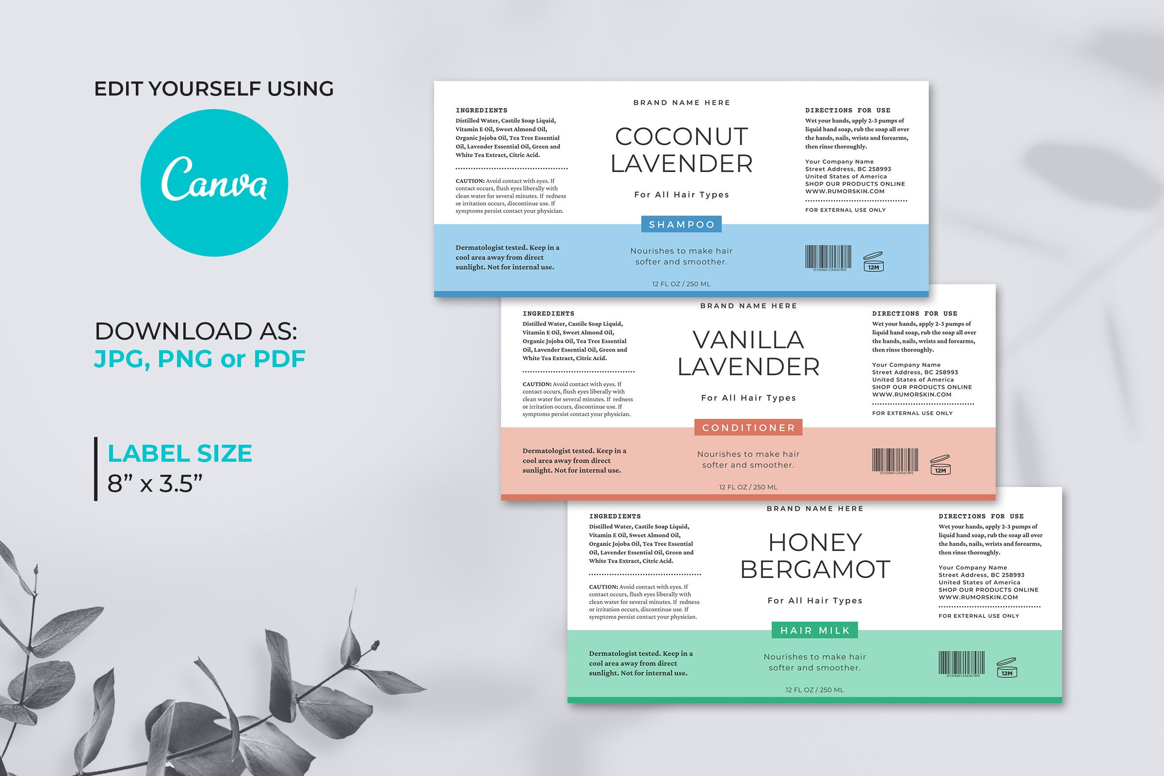 Shampoo Labels Template - Bottle Label Template - 8 Oz Bottle Label ...