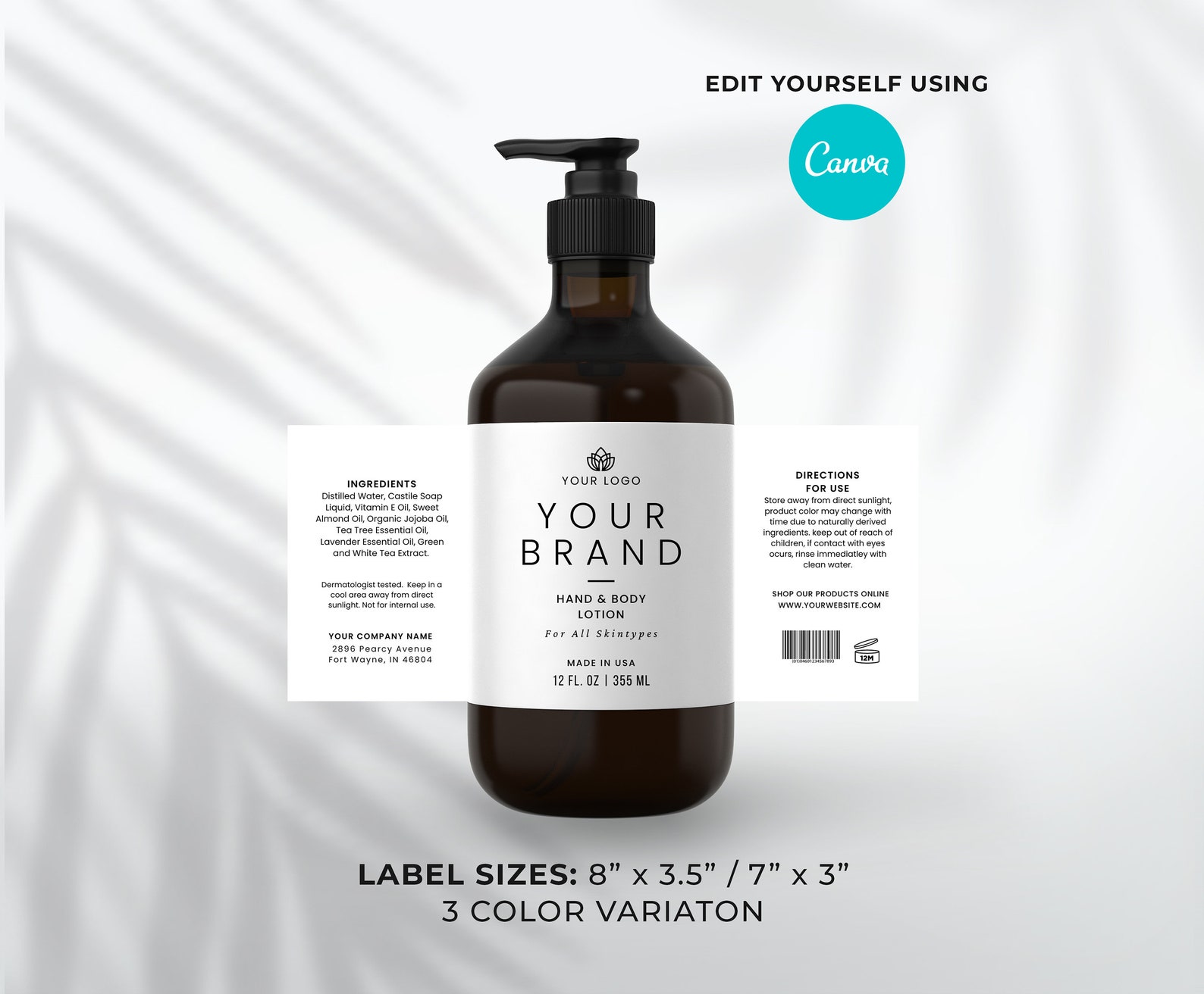 Shampoo Label Template, Liquid Soap Label, 16 Oz Boston Round Stickers ...