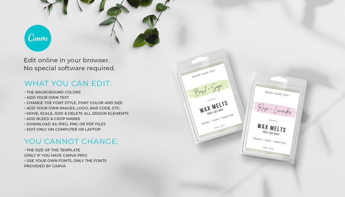 Customizable Wax Melt Labels, Printable Wax Melts Stickers, Instant ...