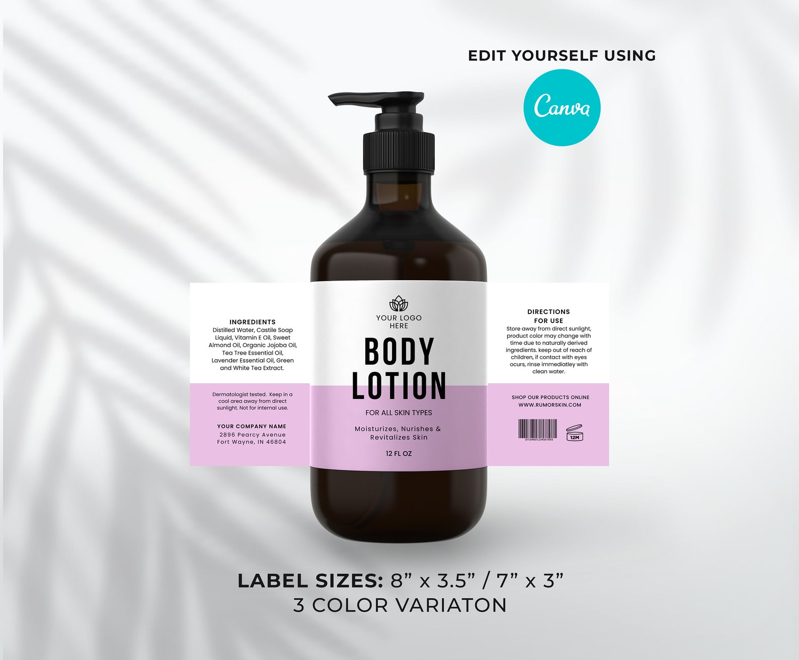 Shampoo Label Template, Pump Bottle Label, 8 Oz Bottle Label, Body Wash ...