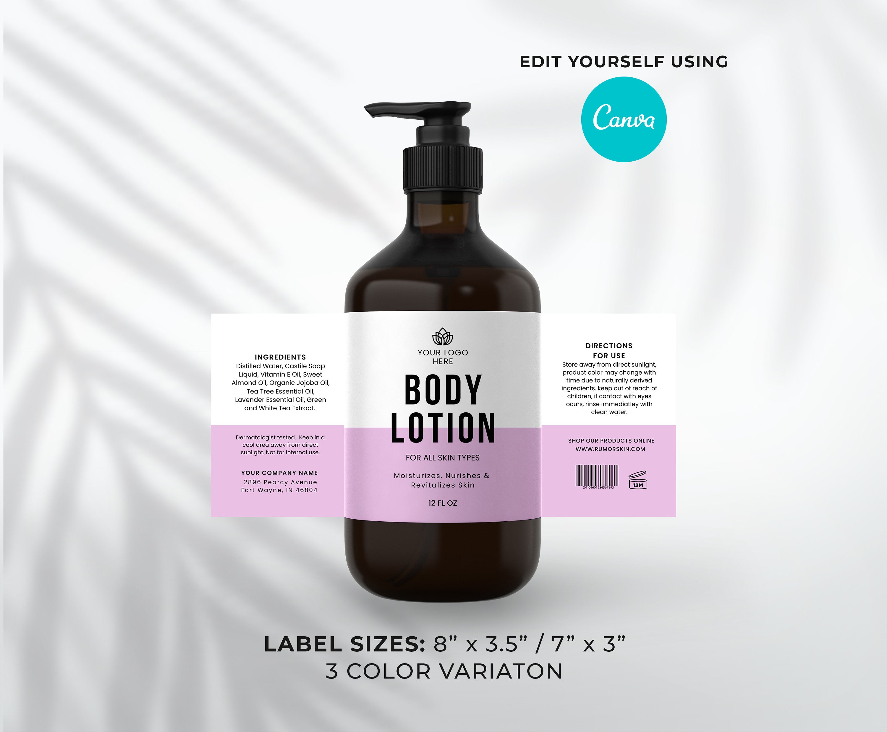 Shampoo Label Template, Pump Bottle Label, 8 Oz Bottle Label, Body Wash ...