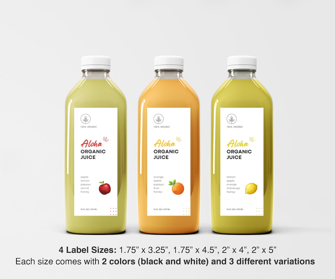Juice Bottle Labels, Juice Stickers, Editable Juice Labels, Juice Label ...